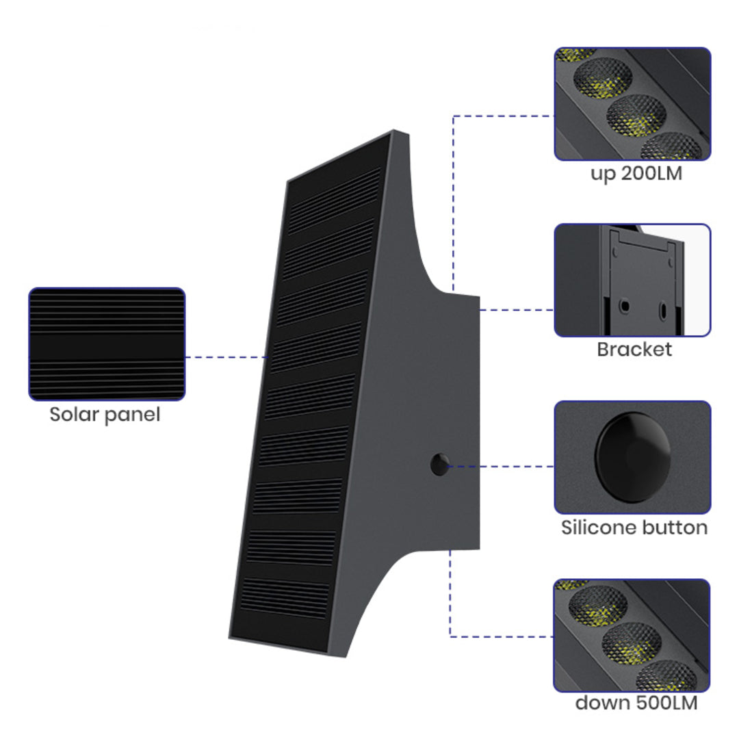 Solar Up and Down Light | Solar Wall Light | IP54 Waterproof | Outdoor